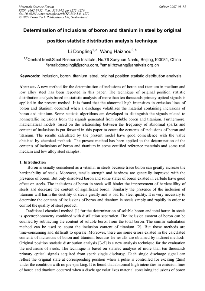Determination of Inclusions of Boron and Titanium in Steel by Original ...