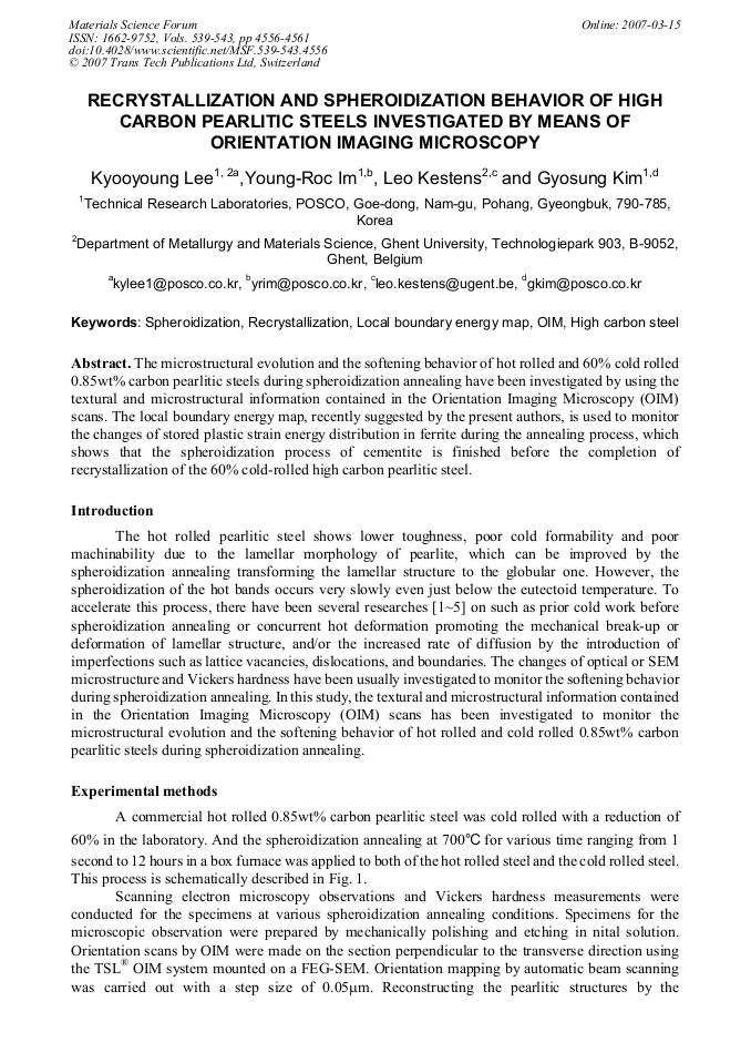 Recrystallization and Spheroidization Behavior of High Carbon Pearlitic ...
