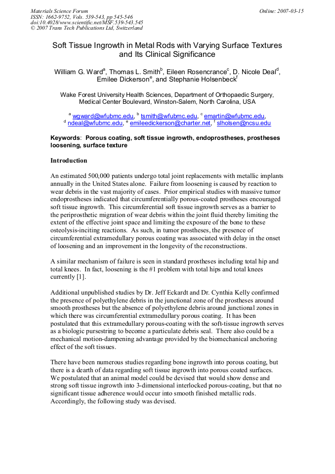 Soft Tissue Ingrowth in Metal Rods with Varying Surface Textures and ...