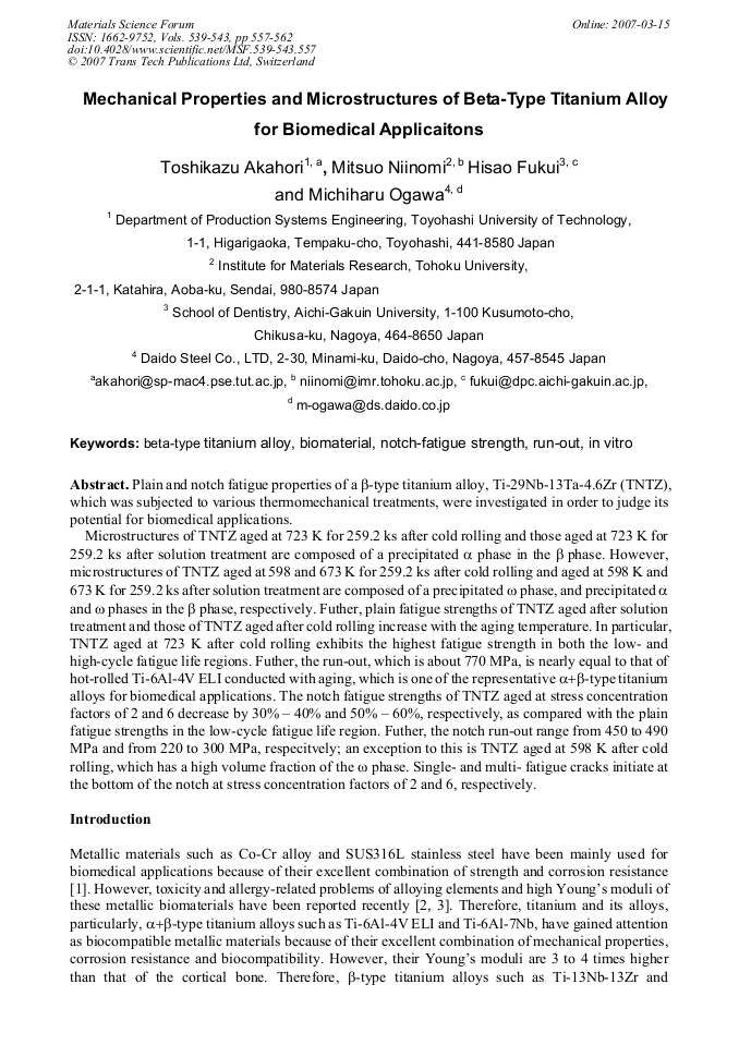 Mechanical Properties and Microstructures of Beta-Type Titanium Alloy ...