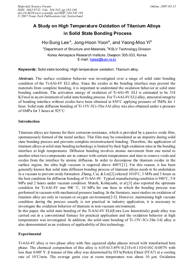 A Study on High Temperature Oxidation of Titanium Alloys in Solid State ...