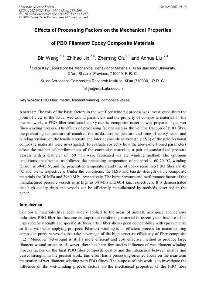 Effects of Processing Factors on the Mechanical Properties of PBO ...