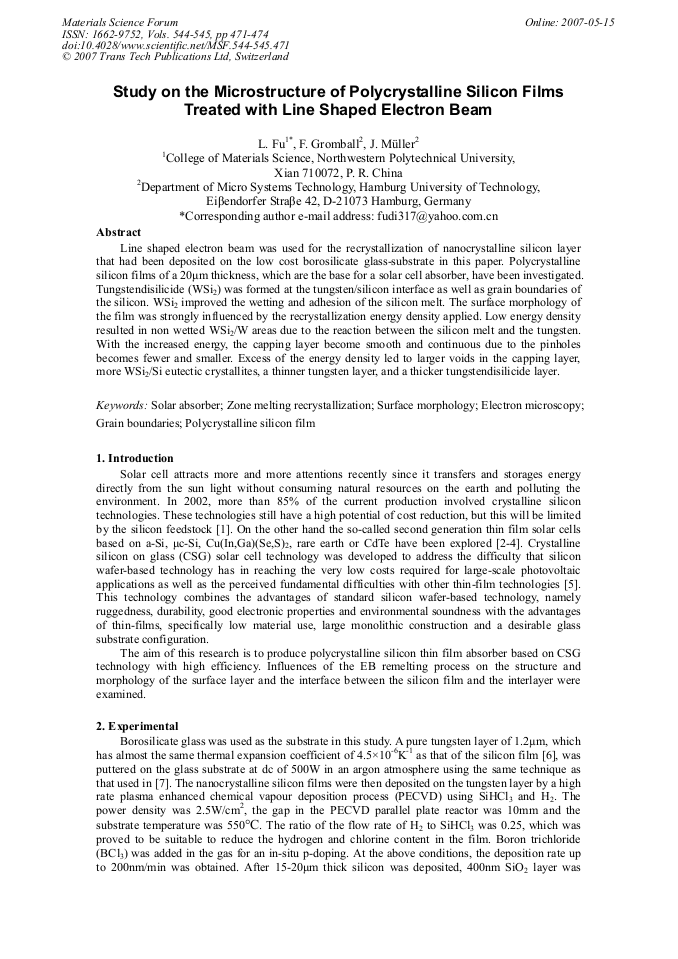 Study on the Microstructure of Polycrystalline Silicon Films Treated ...