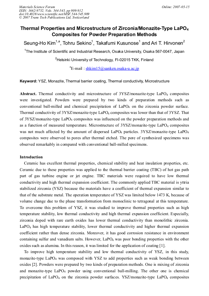 Thermal Properties and Microstructure of Zirconia/Monazite-Type LaPO4 ...