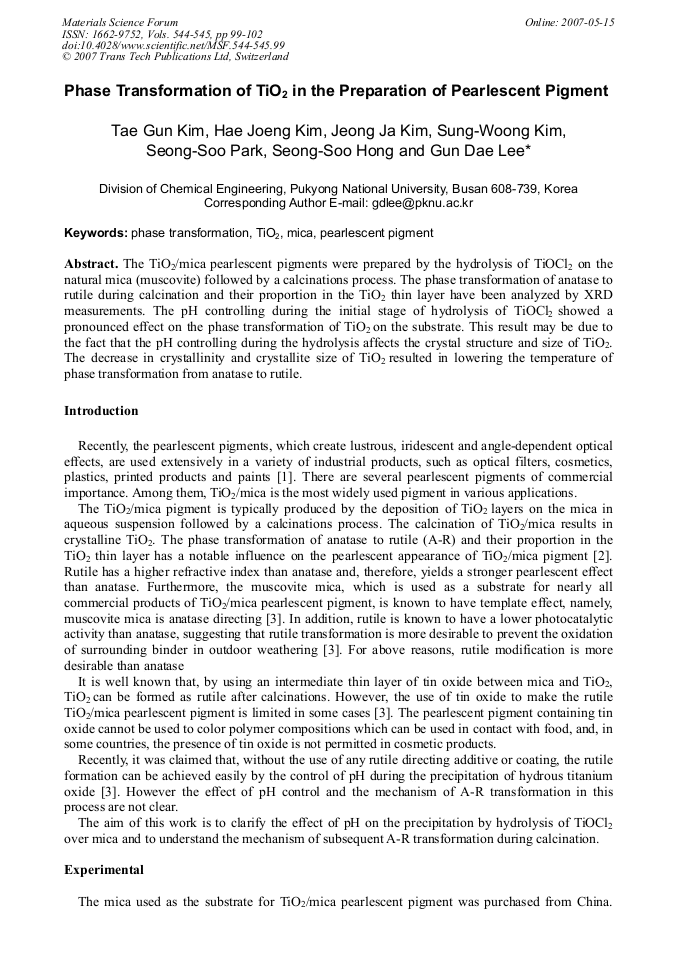 Phase Transformation of TiO2 in the Preparation of Pearlescent Pigment ...