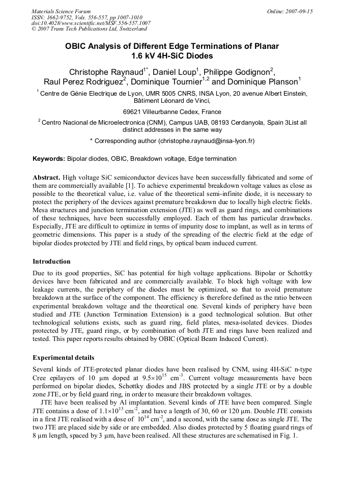 OBIC Analysis of Different Edge Terminations of Planar 1.6 kV 4H-SiC ...