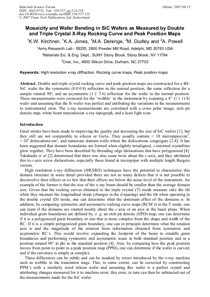 Mosaicity and Wafer Bending in SiC Wafers as Measured by Double and ...