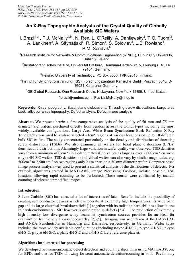 An X-Ray Topographic Analysis of the Crystal Quality of Globally ...