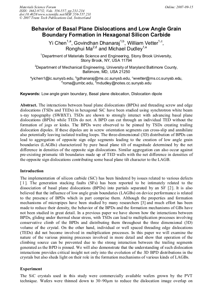 Behavior of Basal Plane Dislocations and Low Angle Grain Boundary ...