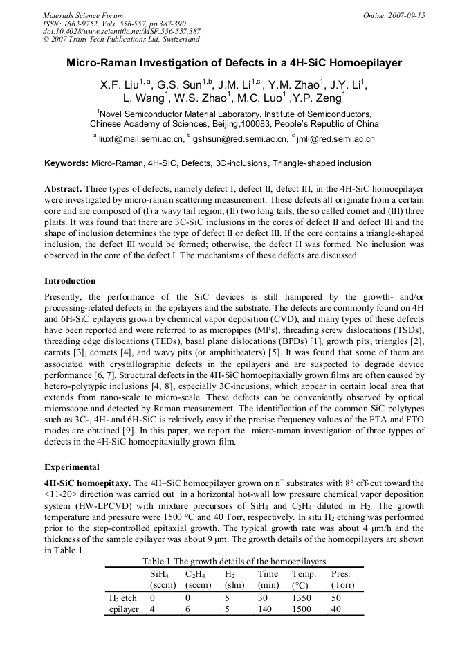Micro-Raman Investigation of Defects in a 4H-SiC Homoepilayer ...