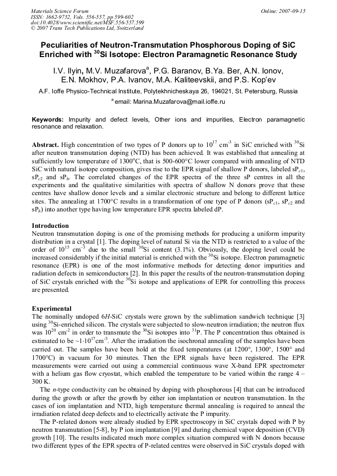 Peculiarities of Neutron-Transmutation Phosphorous Doping of SiC ...