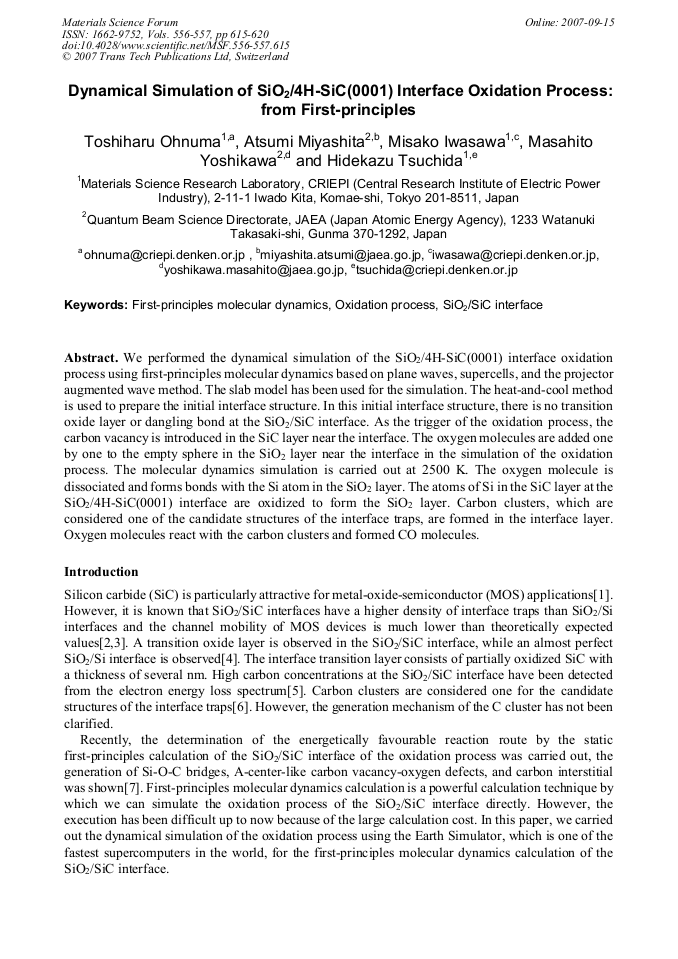 Dynamical Simulation of SiO2/4H-SiC(0001) Interface Oxidation Process ...