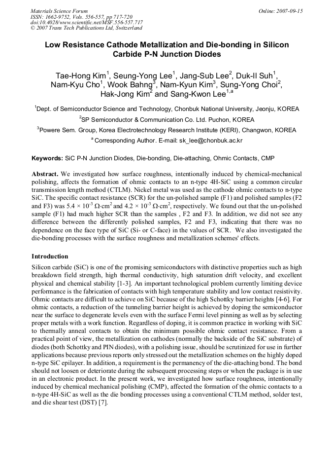 Low Resistance Cathode Metallization and Die-Bonding in Silicon Carbide ...