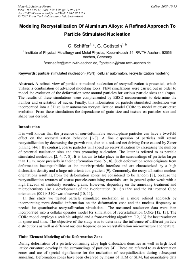 Modeling Recrystallization of Aluminum Alloys: A Refined Approach to ...