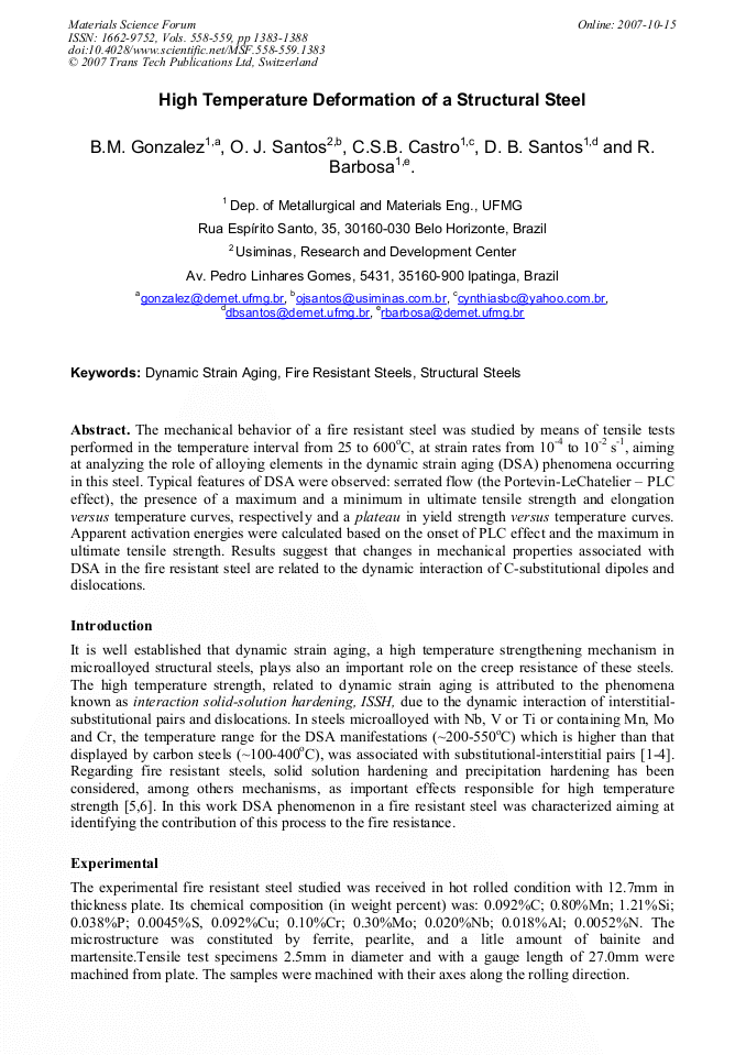 High Temperature Deformation of a Structural Steel | Scientific.Net