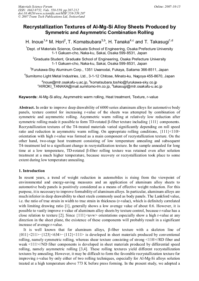 Recrystallization Textures of Al-Mg-Si Alloy Sheets Produced by ...