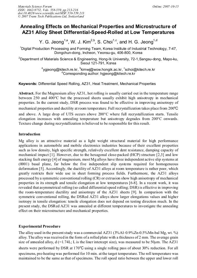 Annealing Effects on Mechanical Properties and Microstructure of AZ31 Alloy Sheet Differential ...