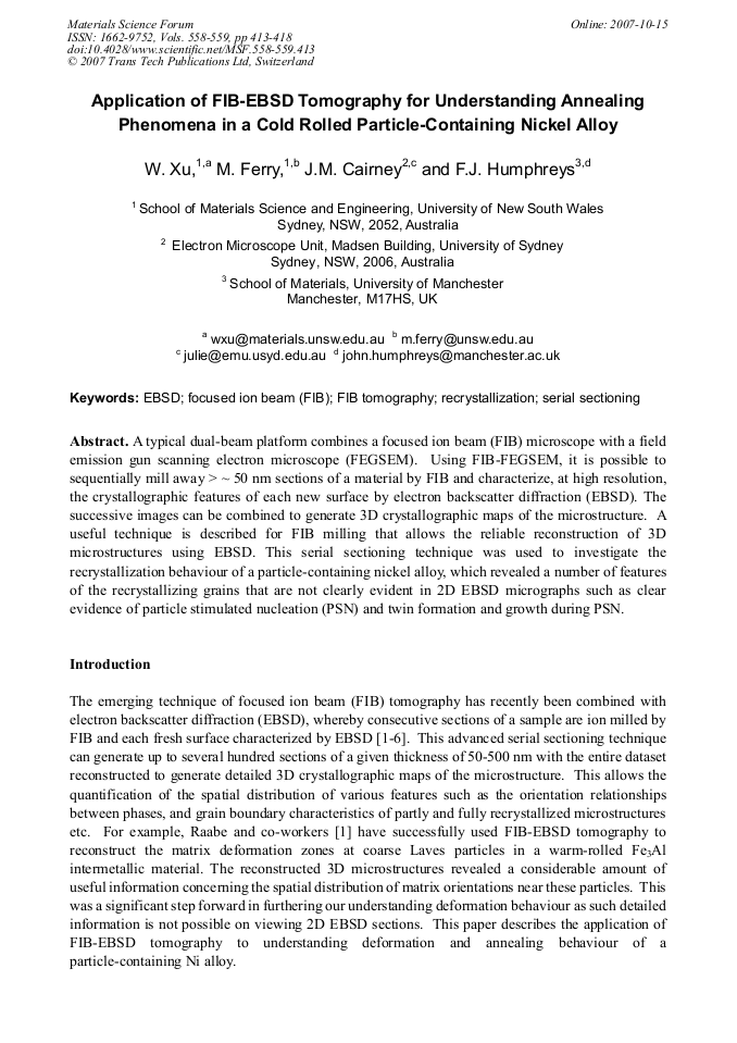 Application of FIB-EBSD Tomography for Understanding Annealing ...
