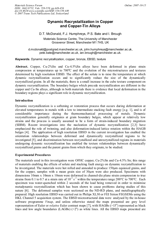 Dynamic Recrystallization in Copper and Copper-Tin Alloys | Scientific.Net