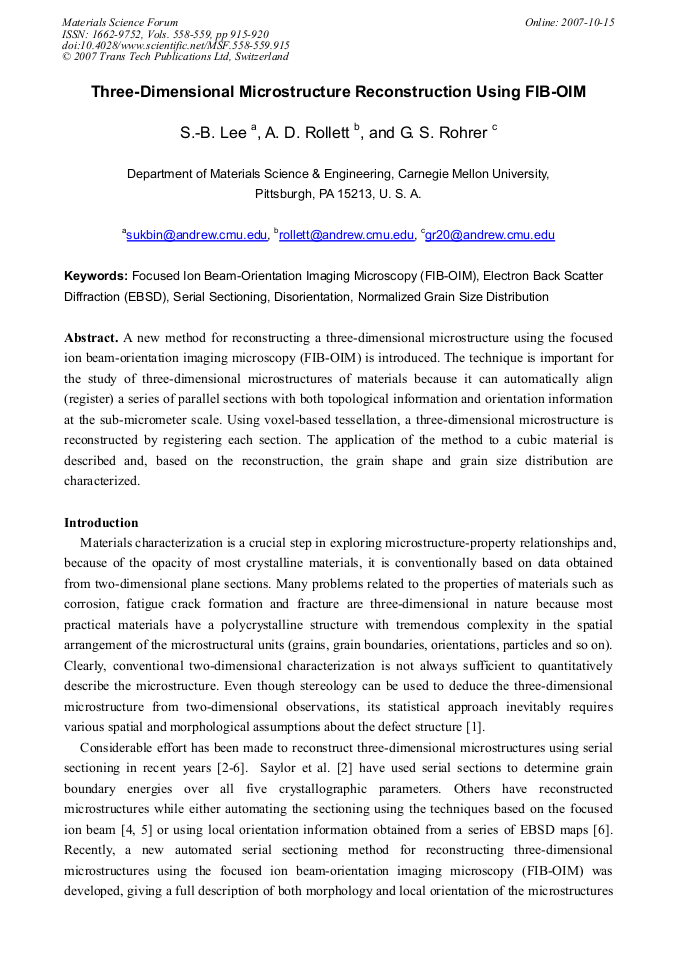 Three-Dimensional Microstructure Reconstruction Using FIB-OIM | Scientific.Net