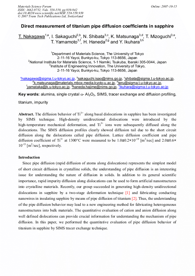 Direct Measurement of Titanium Pipe Diffusion Coefficients in Sapphire ...