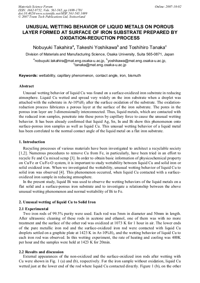 Unusual Wetting Behavior of Liquid Metals on Porous Layer Formed at ...