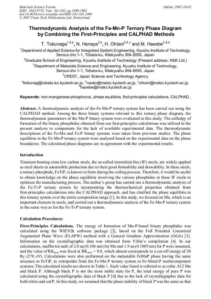 Thermodynamic Analysis of the Fe-Mn-P Ternary Phase Diagram by ...