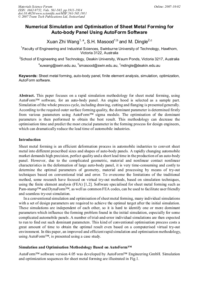 Numerical Simulation and Optimisation of Sheet Metal Forming for Auto ...