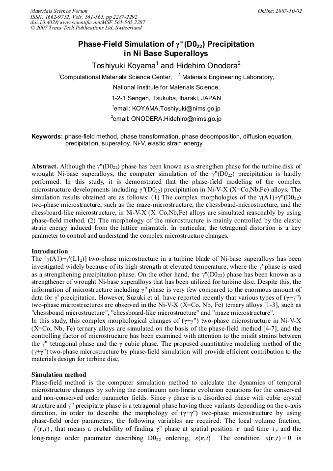 Phase-Field Simulation of γ"(D022) Precipitation in Ni Base Superalloys ...