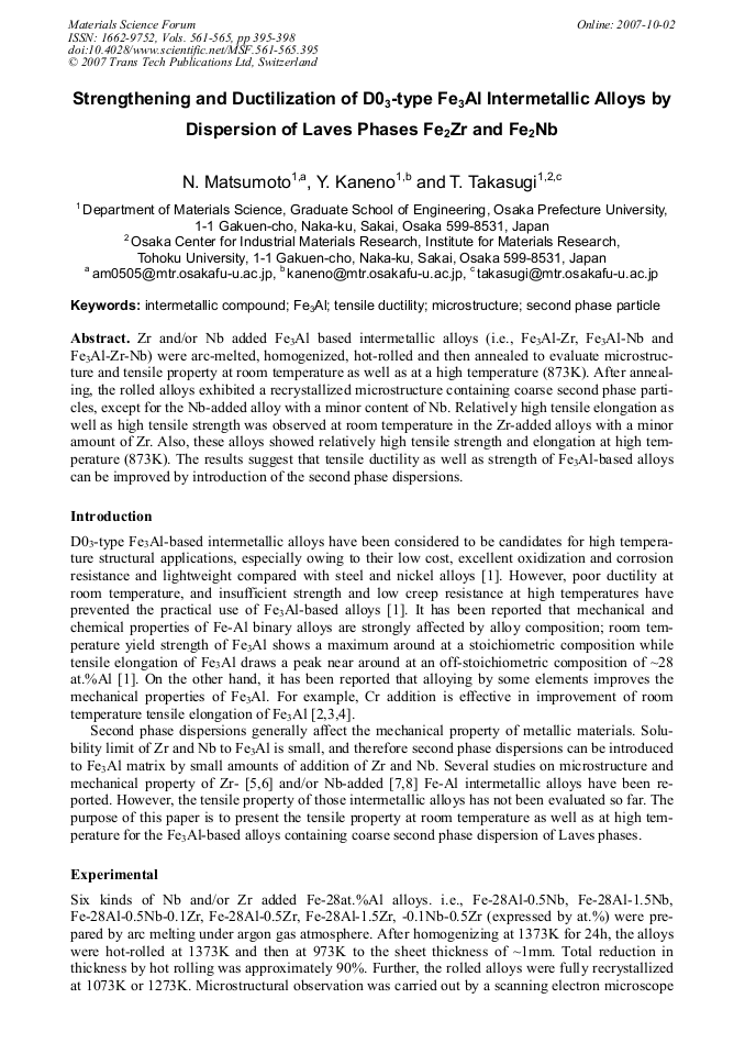 Strengthening and Ductilization of D03-Type Fe3Al Intermetallic Alloys ...
