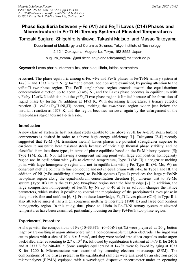 Phase Equilibria between γ-Fe (A1) and Fe2Ti Laves (C14) Phases and ...