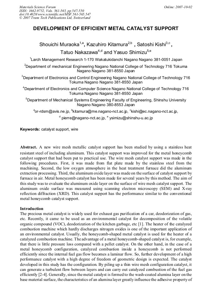 Development of Efficient Metal Catalyst Support | Scientific.Net