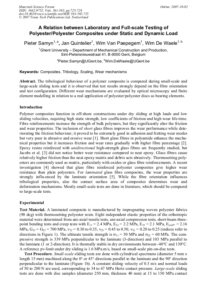 A Relation between Laboratory and Full-Scale Testing of Polyester ...