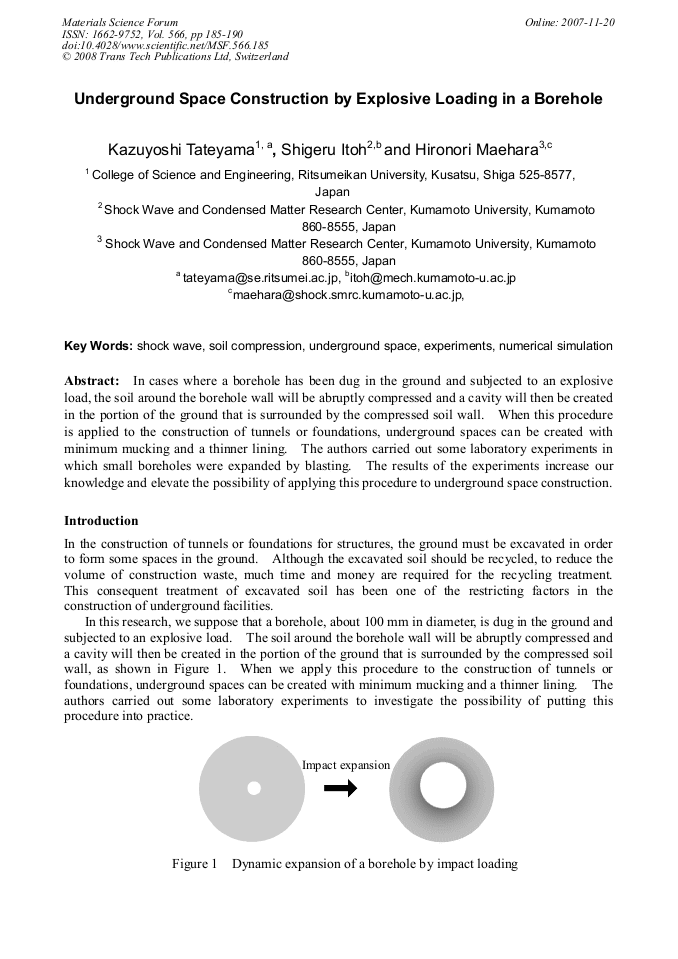 Underground Space Construction by Explosive Loading in a Borehole ...