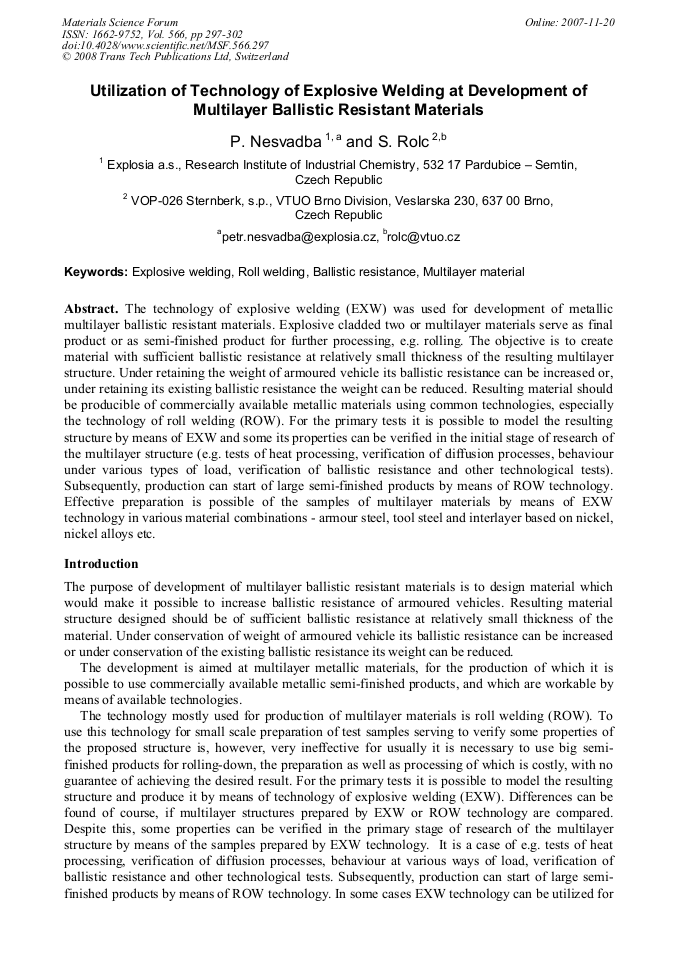 Utilization of Technology of Explosive Welding at Development of ...