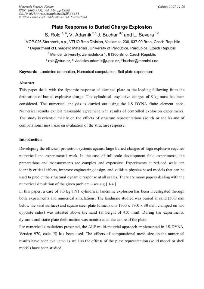 Plate Response to Buried Charge Explosion | Scientific.Net