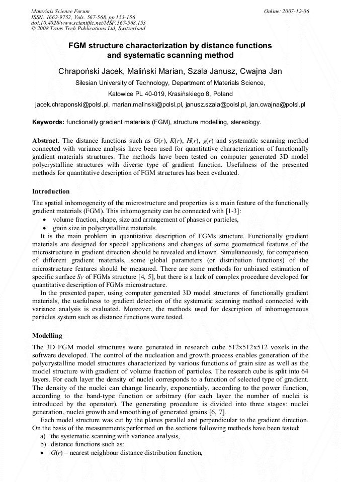 FGM Structure Characterization by Distance Functions and Systematic ...