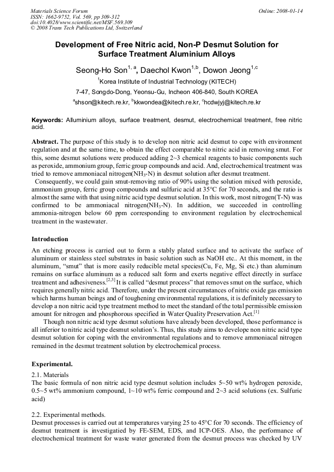 Development of Free Nitric acid, Non-P Desmut Solution for Surface ...