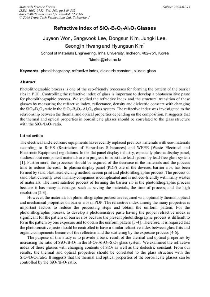 Refractive Index of SiO2-B2O3-Al2O3 Glasses | Scientific.Net