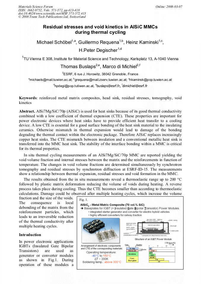Residual Stresses and Void Kinetics in AlSiC MMCs during Thermal ...