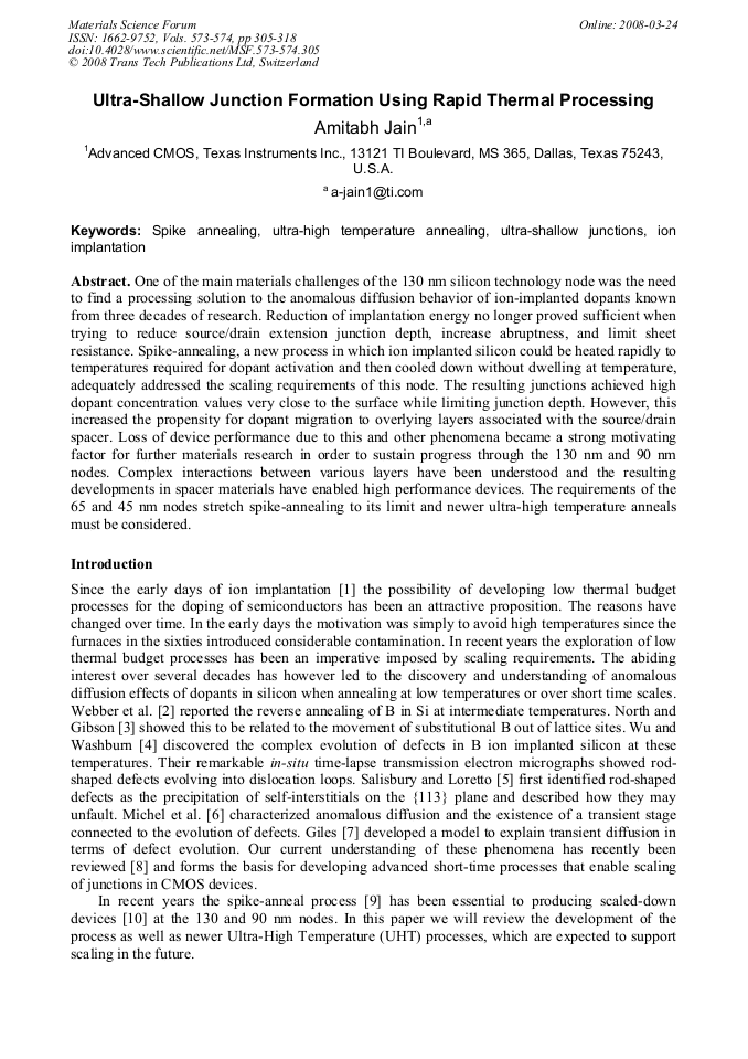 Ultra-Shallow Junction Formation Using Rapid Thermal Processing ...