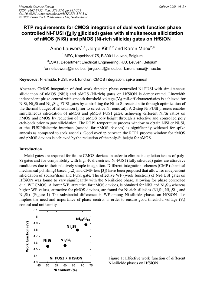 RTP Requirements for CMOS Integration of Dual Work Function Phase ...