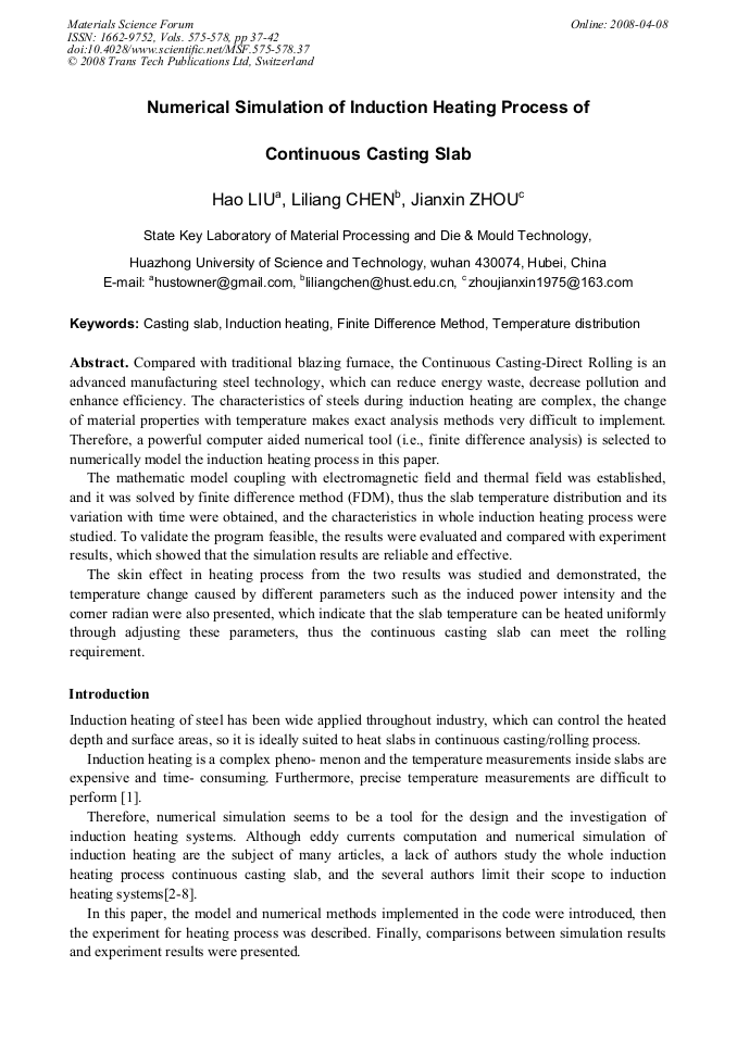 Numerical Simulation of Induction Heating Process of Continuous Casting ...