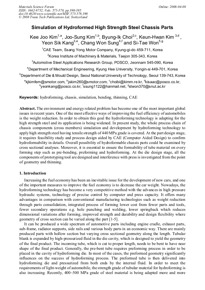 Simulation of Hydroformed High Strength Steel Chassis Parts ...