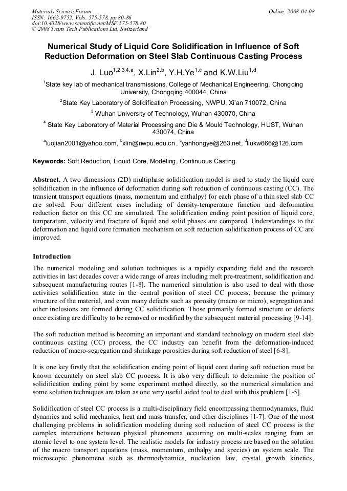 Numerical Study of Liquid Core Solidification in Influence of Soft ...