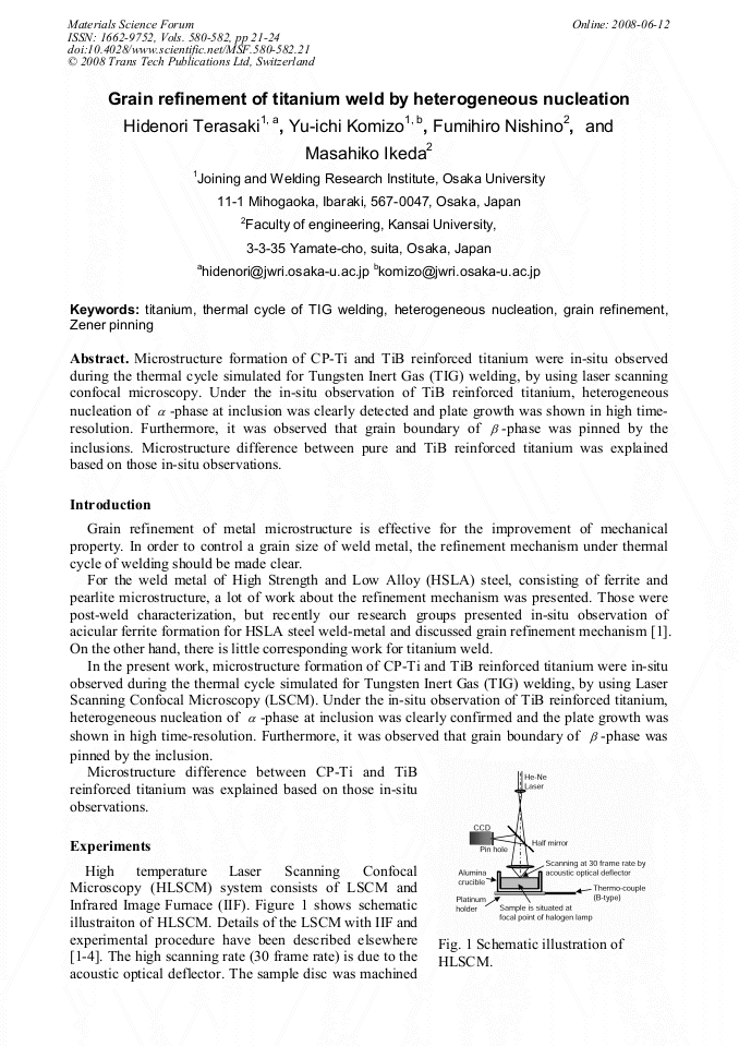 Grain Refinement of Titanium Weld by Heterogeneous Nucleation ...