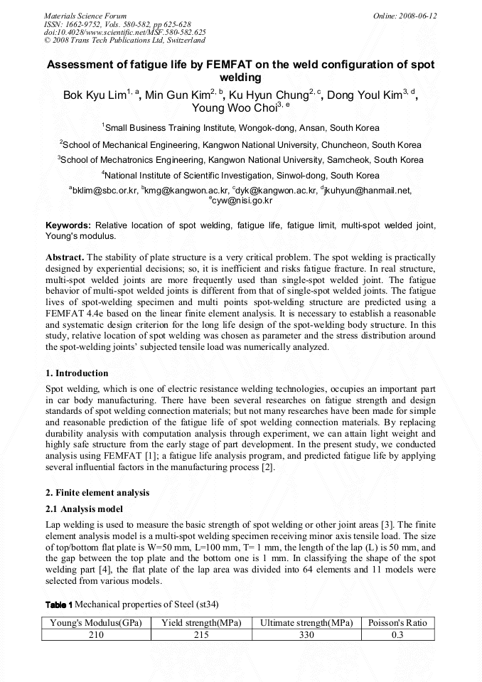 Assessment of Fatigue Life by FEMFAT on the Weld Configuration of Spot ...