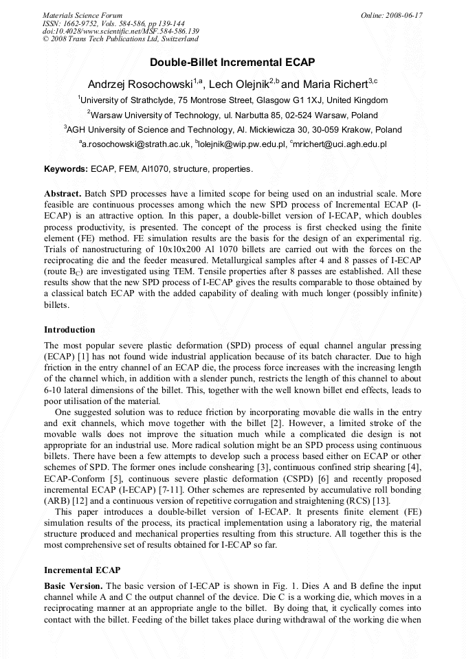 Double-Billet Incremental ECAP | Scientific.Net