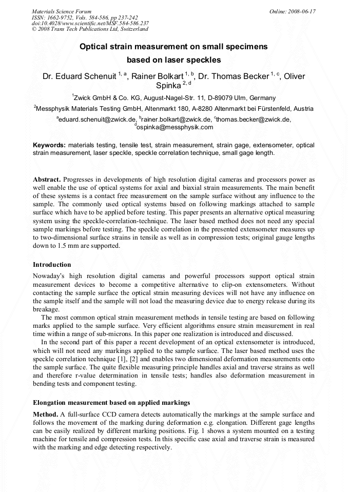 Optical Strain Measurement on Small Specimens Based on Laser Speckles ...