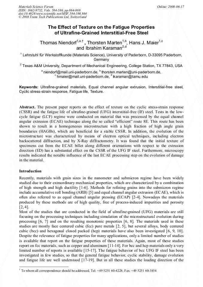 The Effect of Texture on the Fatigue Properties of Ultrafine-Grained ...